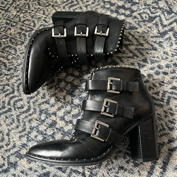 Steve Madden | Shoes | Steve Madden Humble Bootie Black With Silver Studs And Buckles | Poshmark